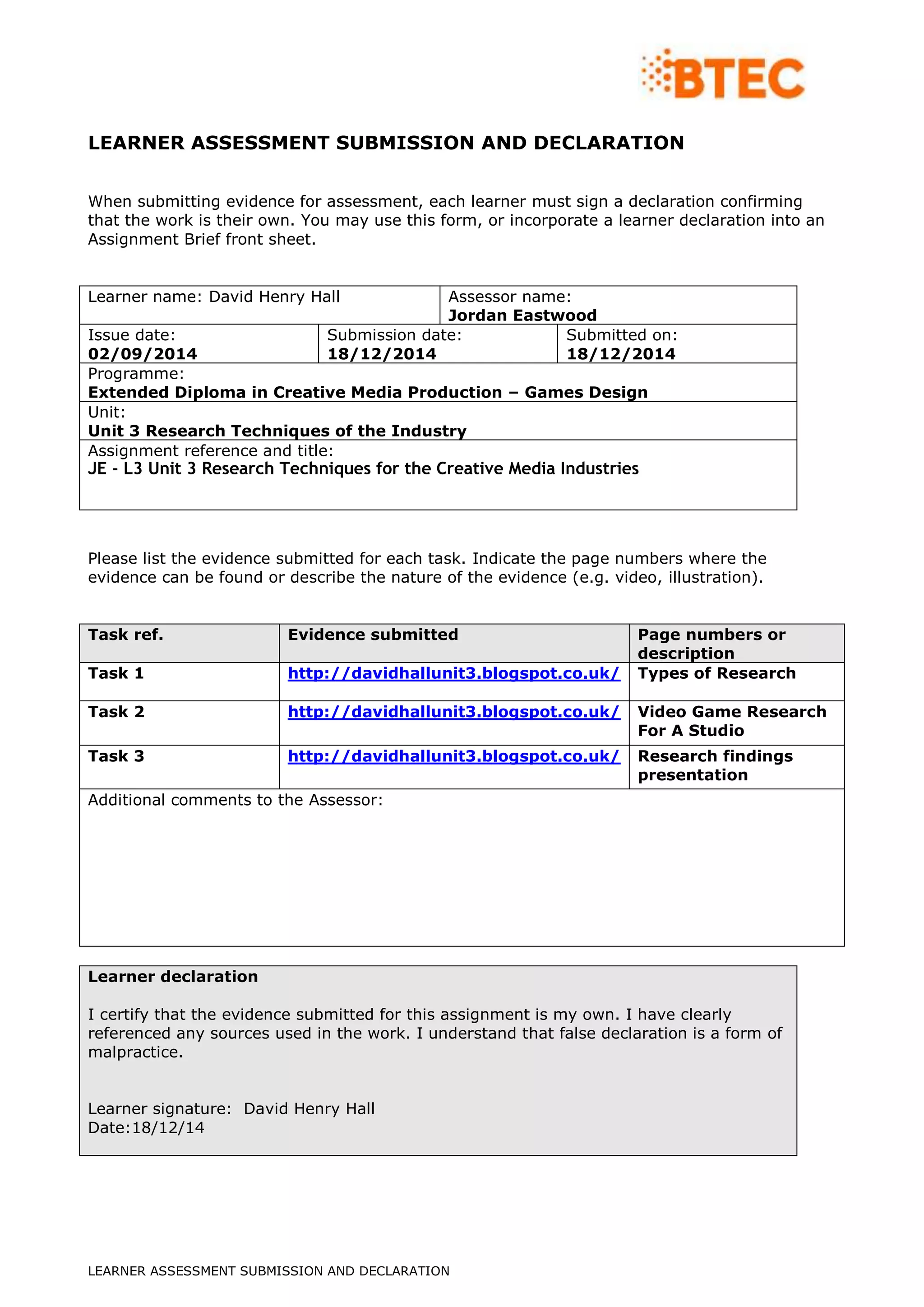 Learner assessment submission declaration | PDF