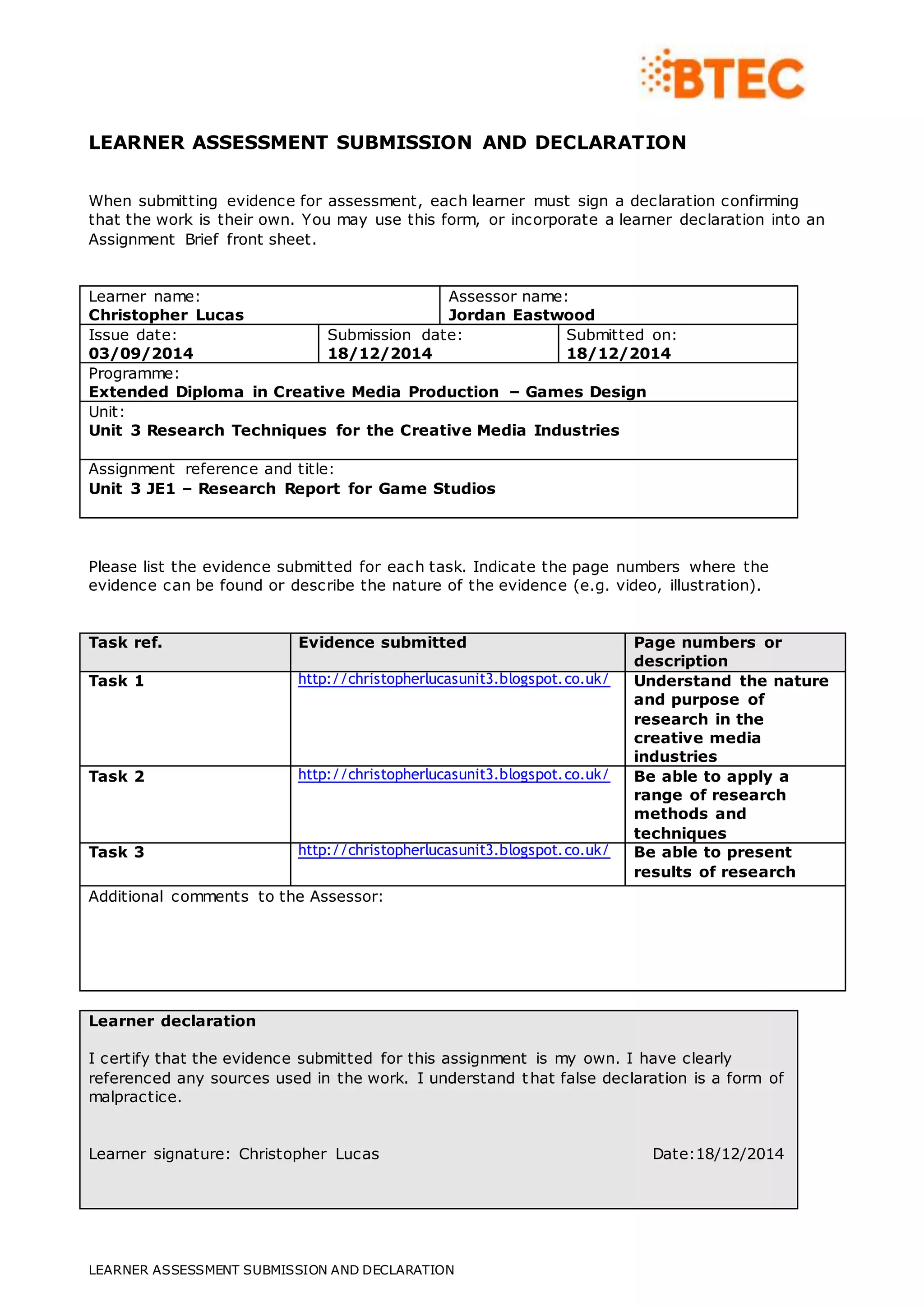 Learner assessment submission declaration | DOCX