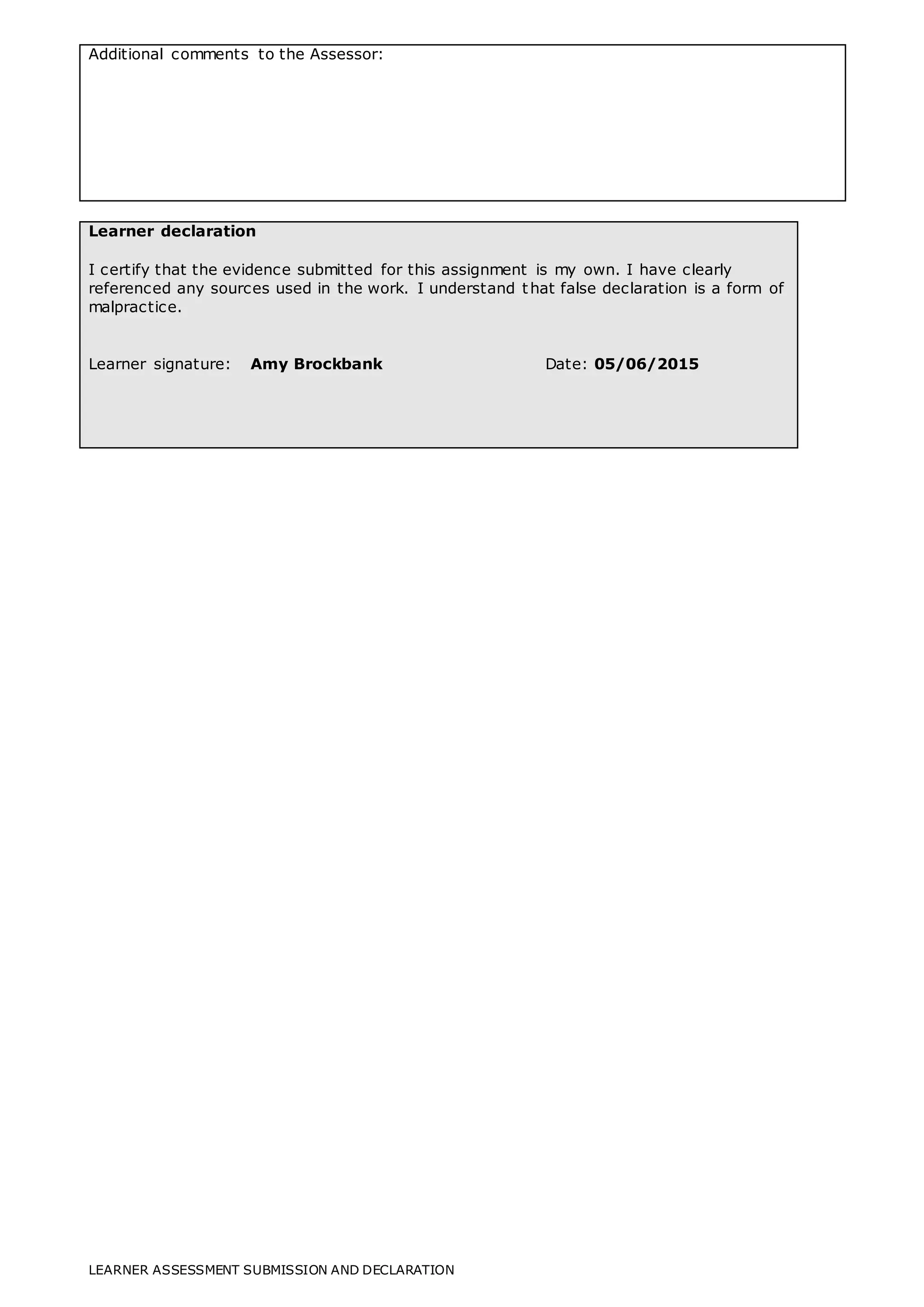 Learner Assessment Submission Declaration Pdf