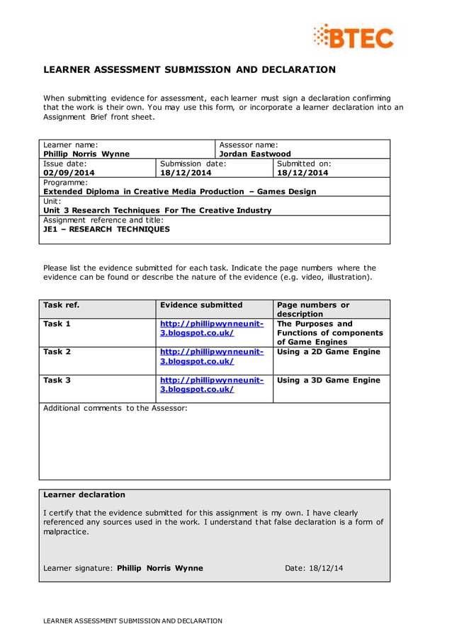 Learner assessment submission declaration jordan | DOCX | Education