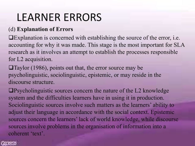 Learner errors | PPTX | Education