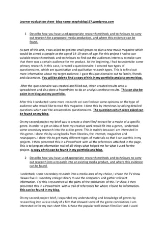 Learner Evaluation Sheet Docx