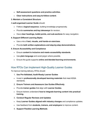 Learner Guide for RTOs: Structure, Benefits & Best Practices | PDF