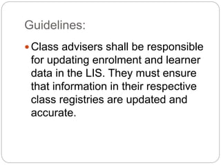 Learner Information System (LIS) Training/ Seminar Module (for Class ...