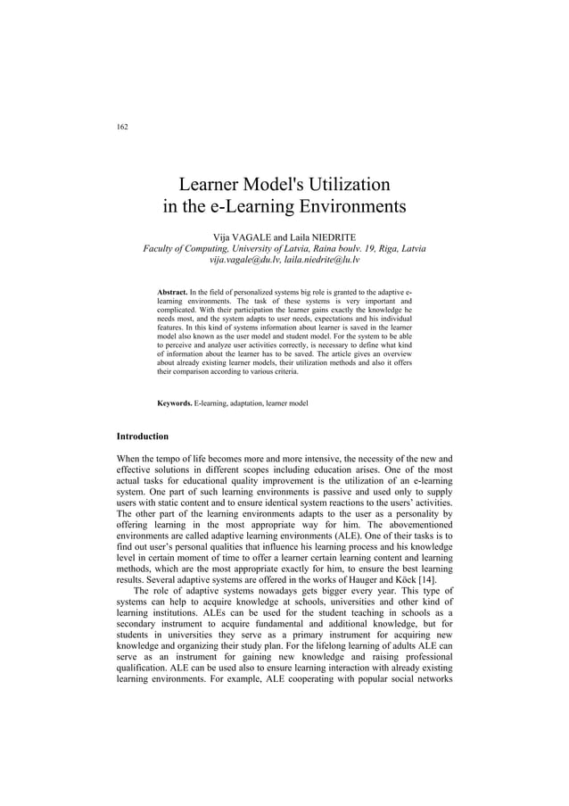 Learner Model's Utilization in the e-Learning Environments | PDF