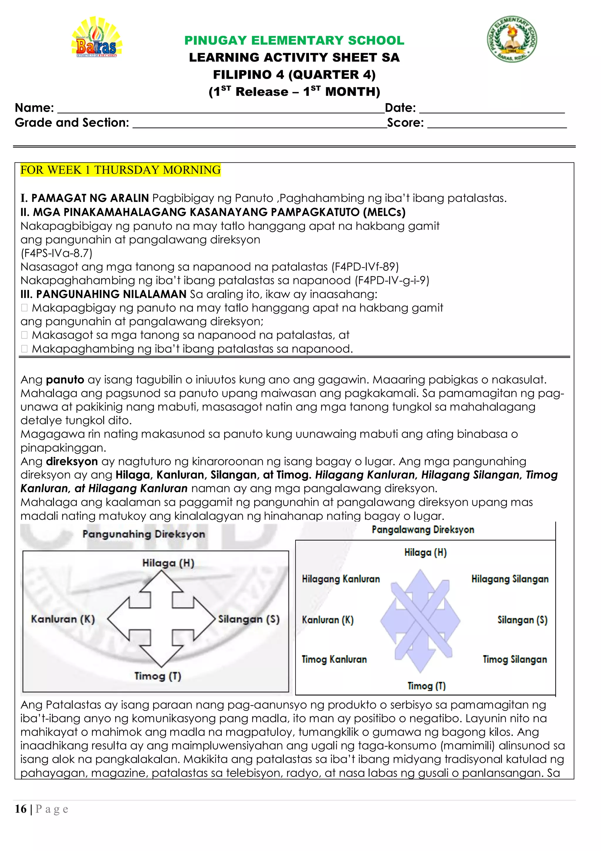 LEARNERS ACTIVITY SHEET QUARTER 4_ENG SCIE MATH FILIPINO_1ST RELEASE ...