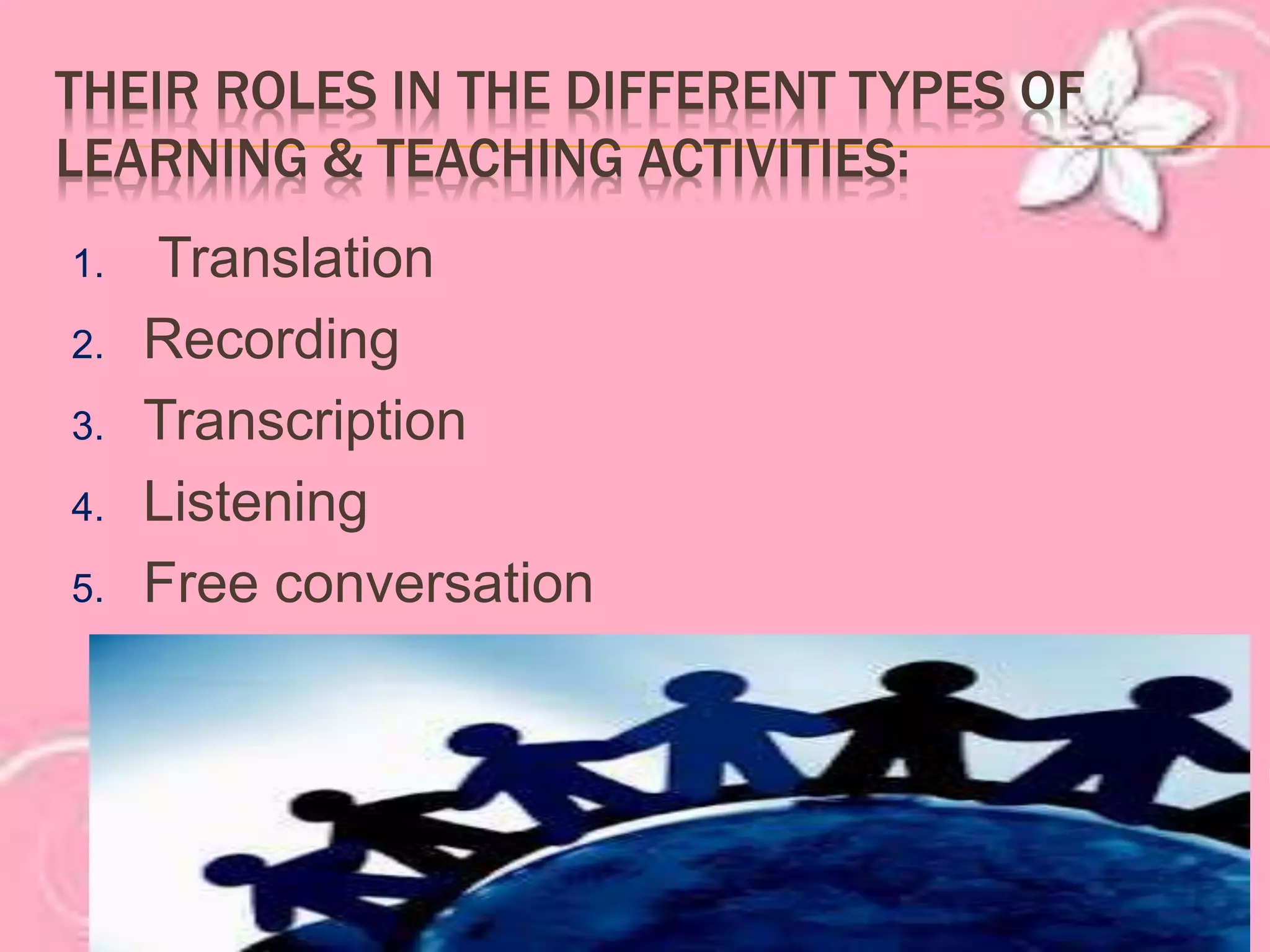 Learners' roles in the different teaching approaches and methods | PPTX