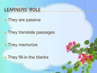 Learners' roles in the different teaching approaches and methods | PPTX