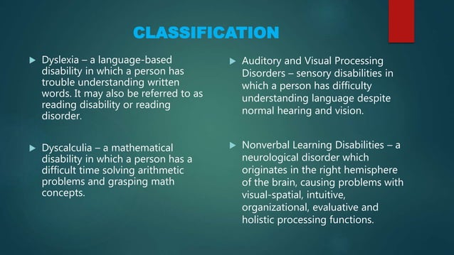 Learners with exceptionalities | PPTX | Brain and Nervous System Disorders | Diseases and Conditions