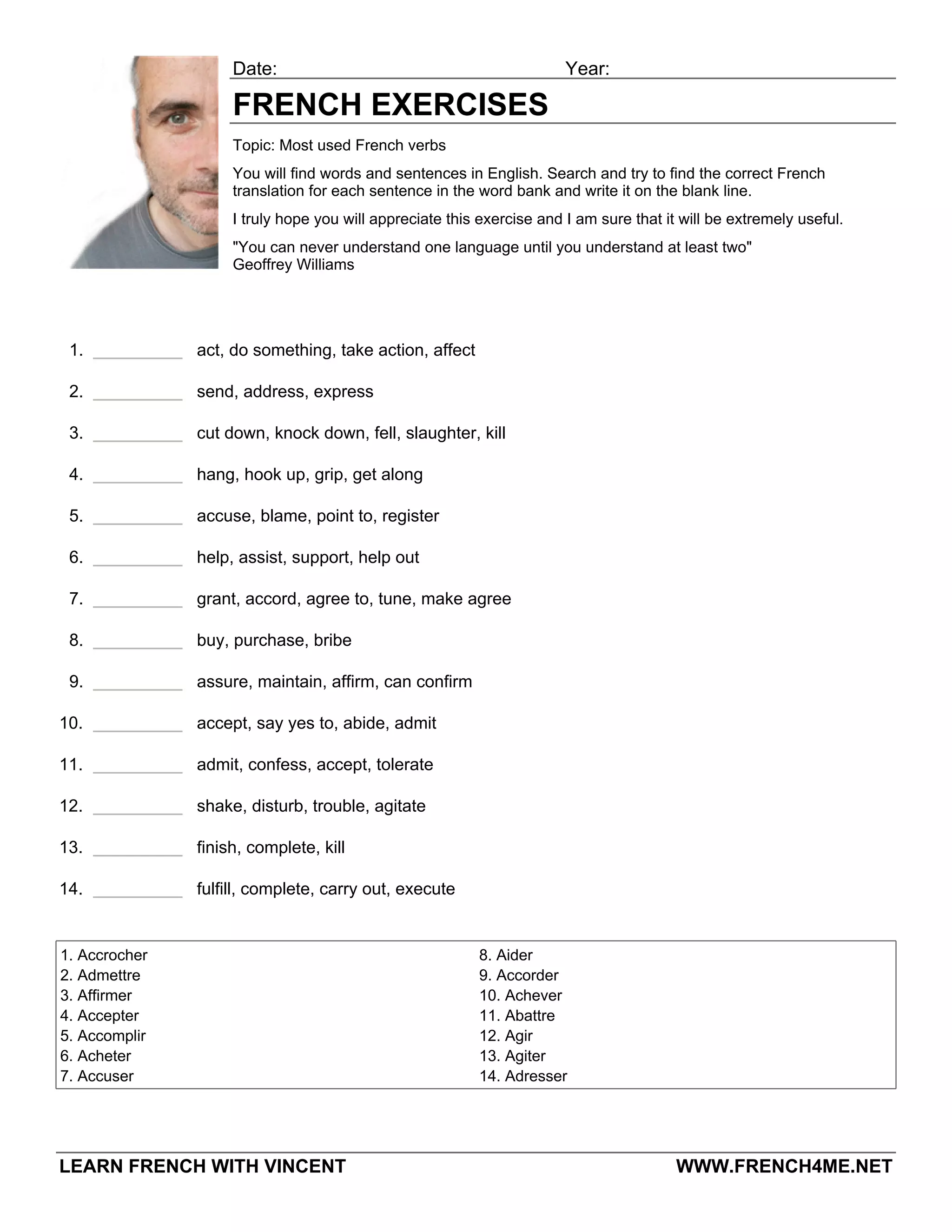 Learn french # exercises # the most used verbs in french language | PDF