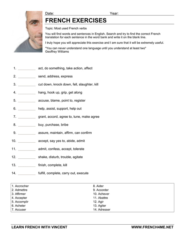 Learn french # exercises # the most used verbs in french language | PDF