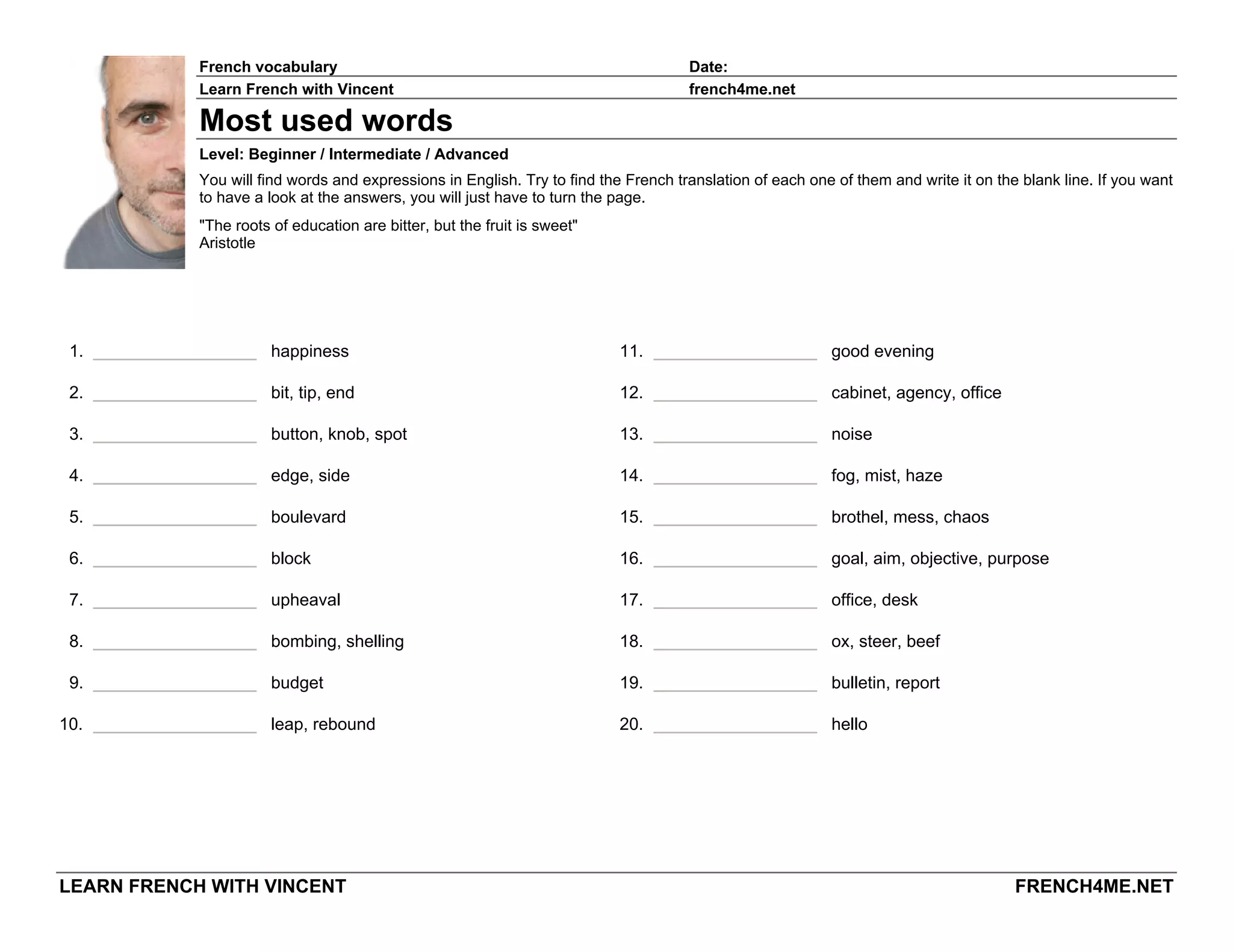 Learn french # exercises # the most used words | PDF