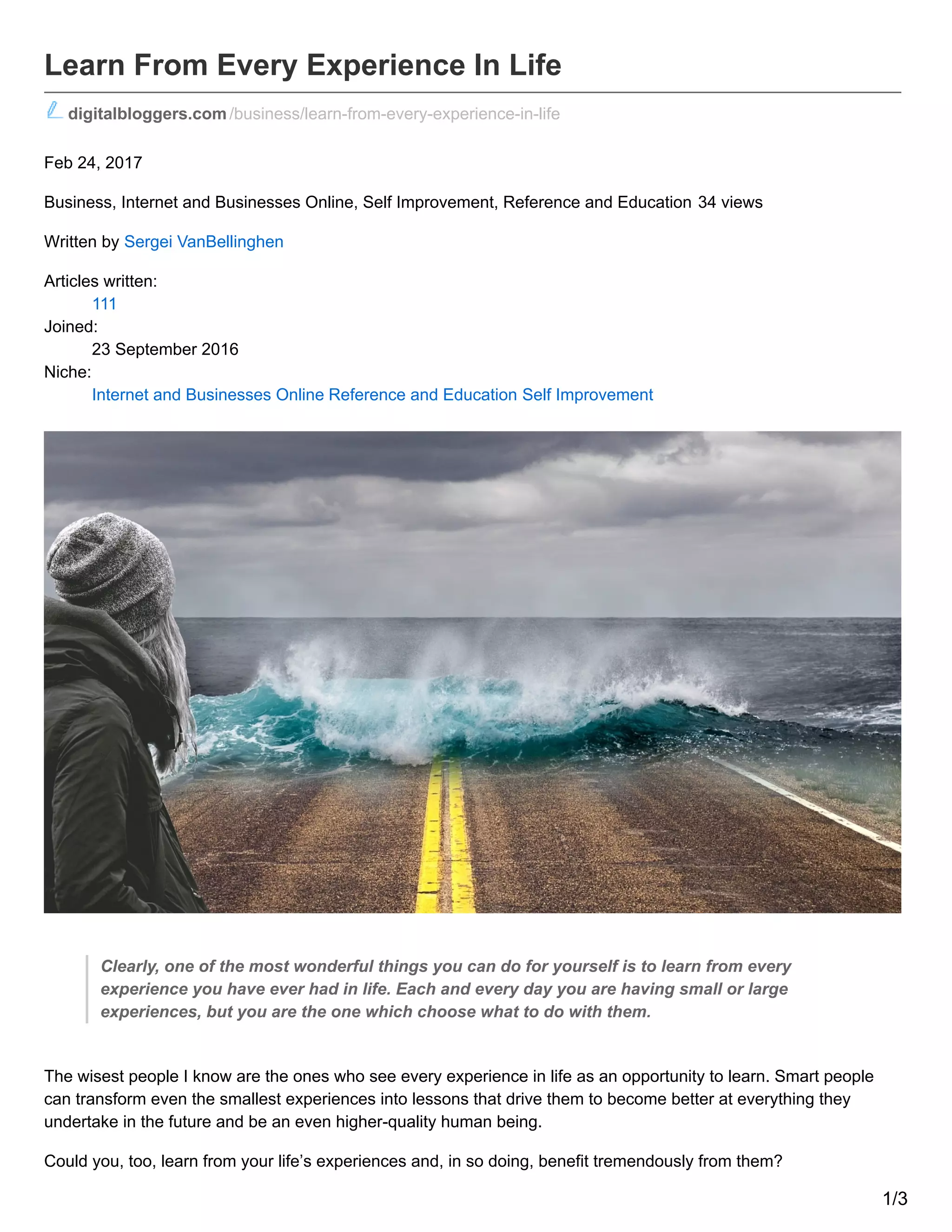 Learn from every experience in life | PDF | Education