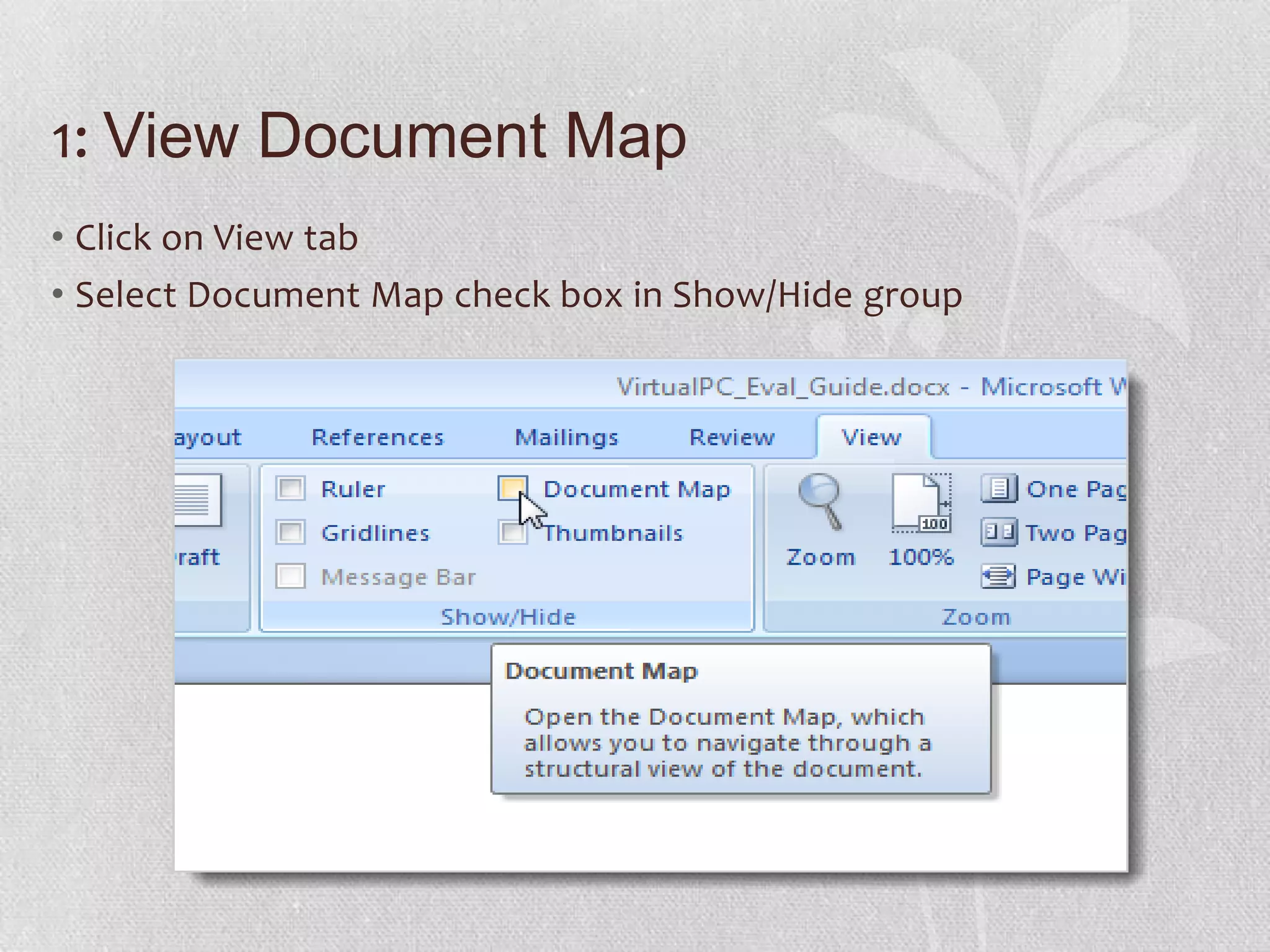 Learn how to use document map in word 2007 | PPT