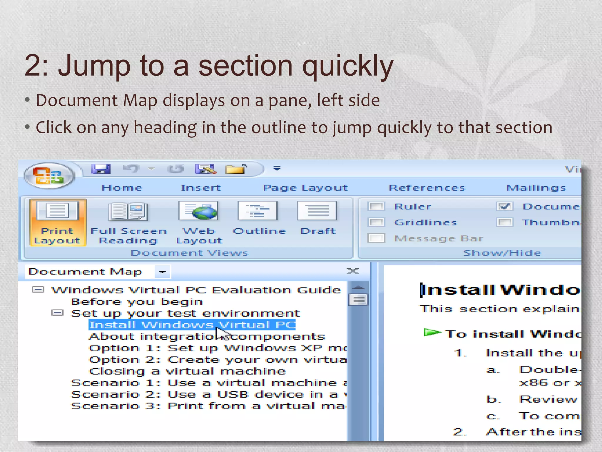 Learn how to use document map in word 2007 | PPT