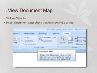 Learn how to use document map in word 2007 | PPT