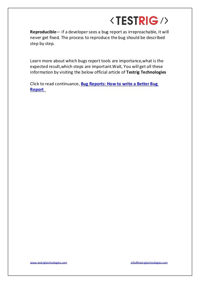Learn How to Write a Effective Bugs Report By Top QA Company- Testrig ... Learn How to Write a Effective Bugs Report By Top QA Company- Testrig ...