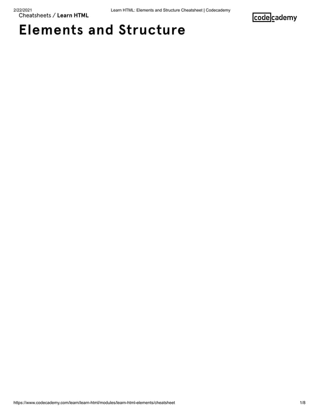 Learn html elements and structure cheatsheet codecademy | PDF