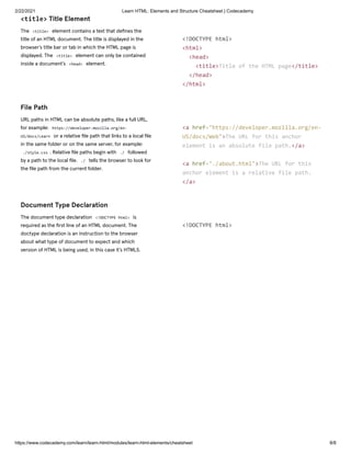 Learn html elements and structure cheatsheet codecademy | PDF