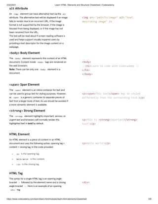 Learn html elements and structure cheatsheet codecademy | PDF