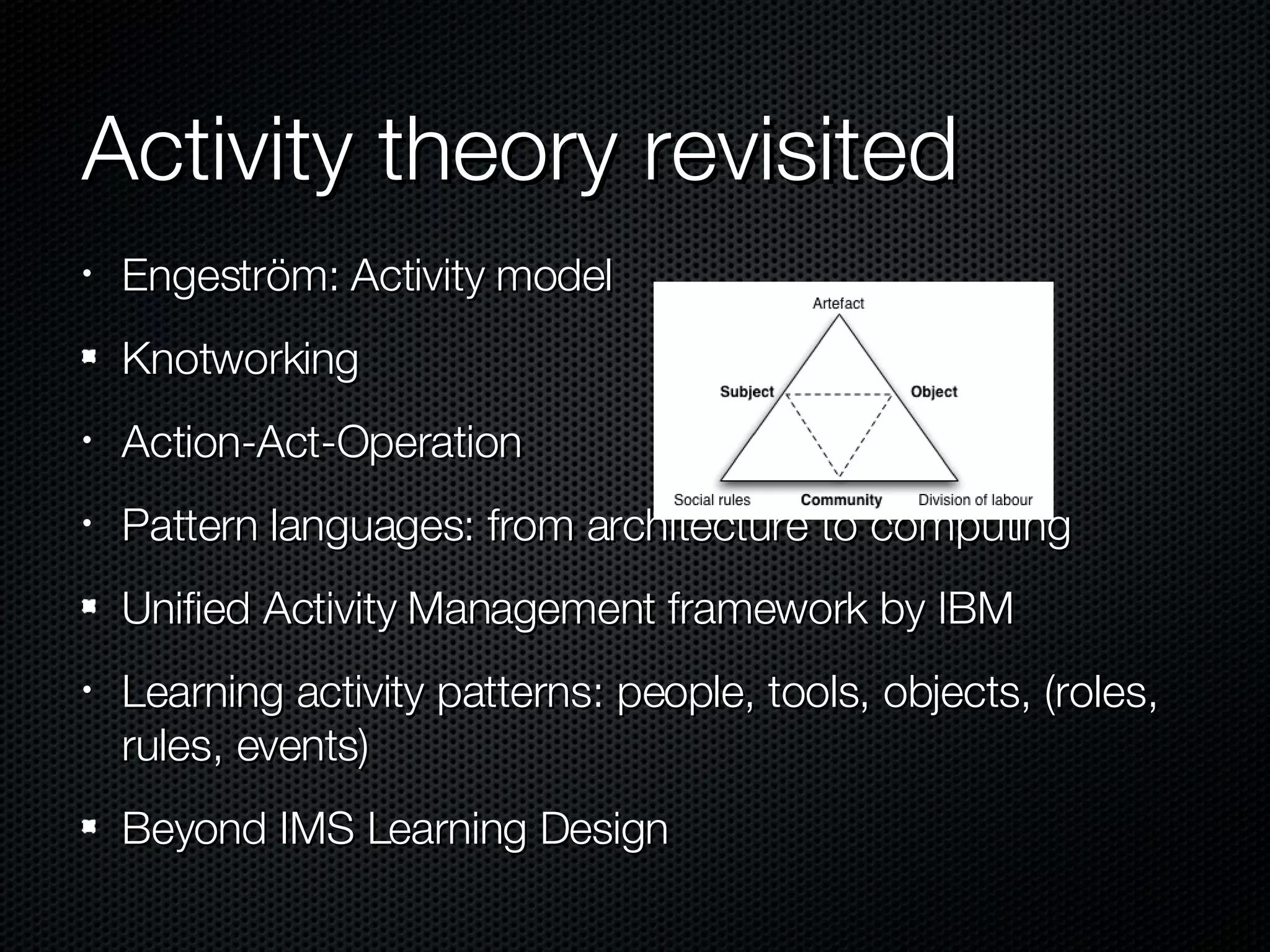 Learning activity patterns and pedagogical affordances | PPT