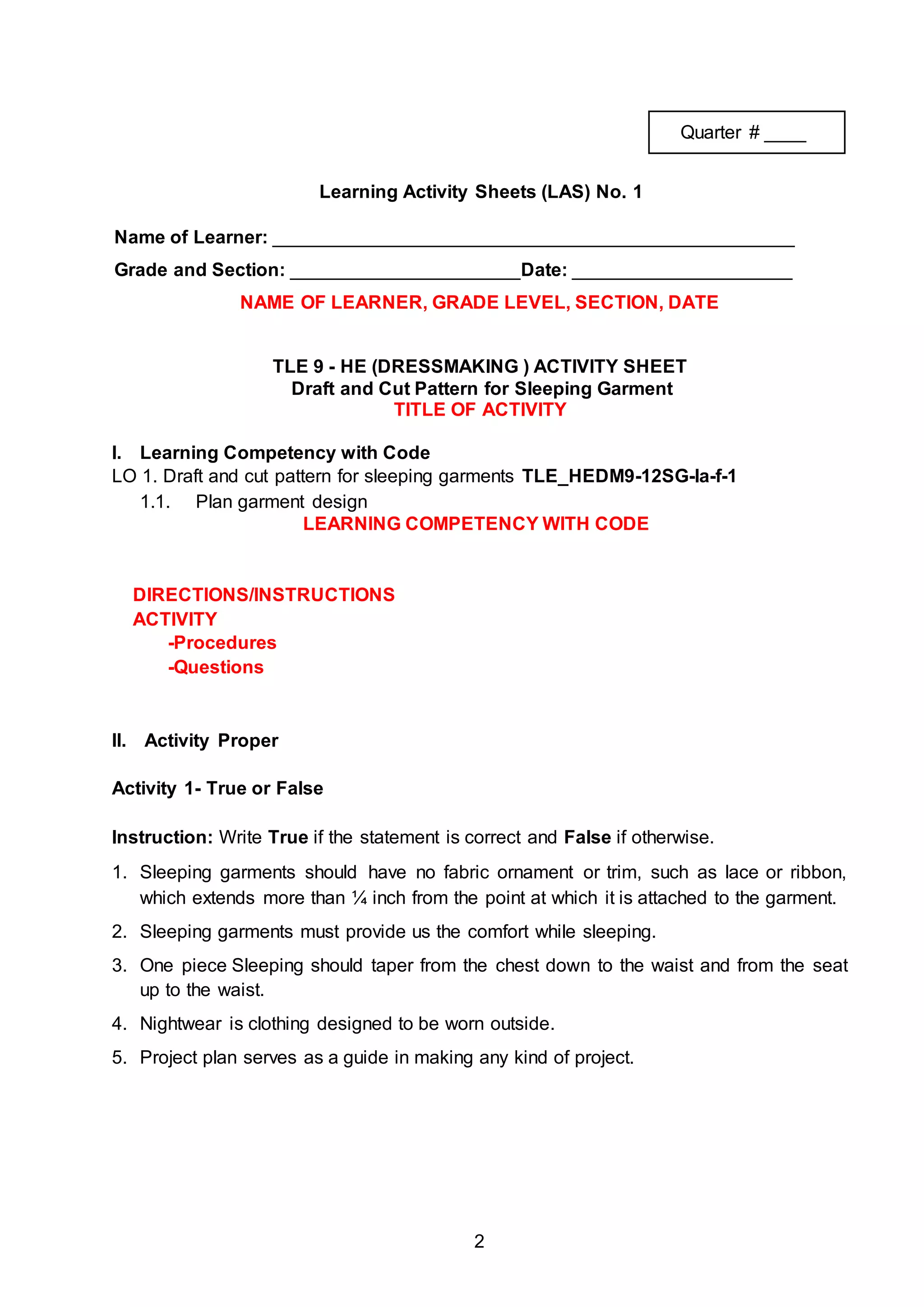 Learning activity-sheets-template | DOCX
