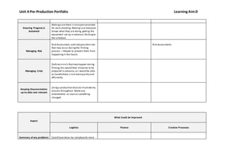 Evaluation Grid | DOCX | Video Production | Content Production