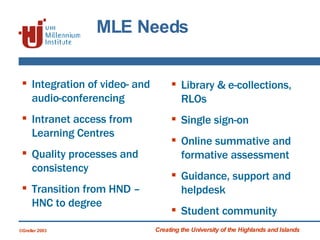 Learning and Teaching in the UHI MLE (2003) | PPT