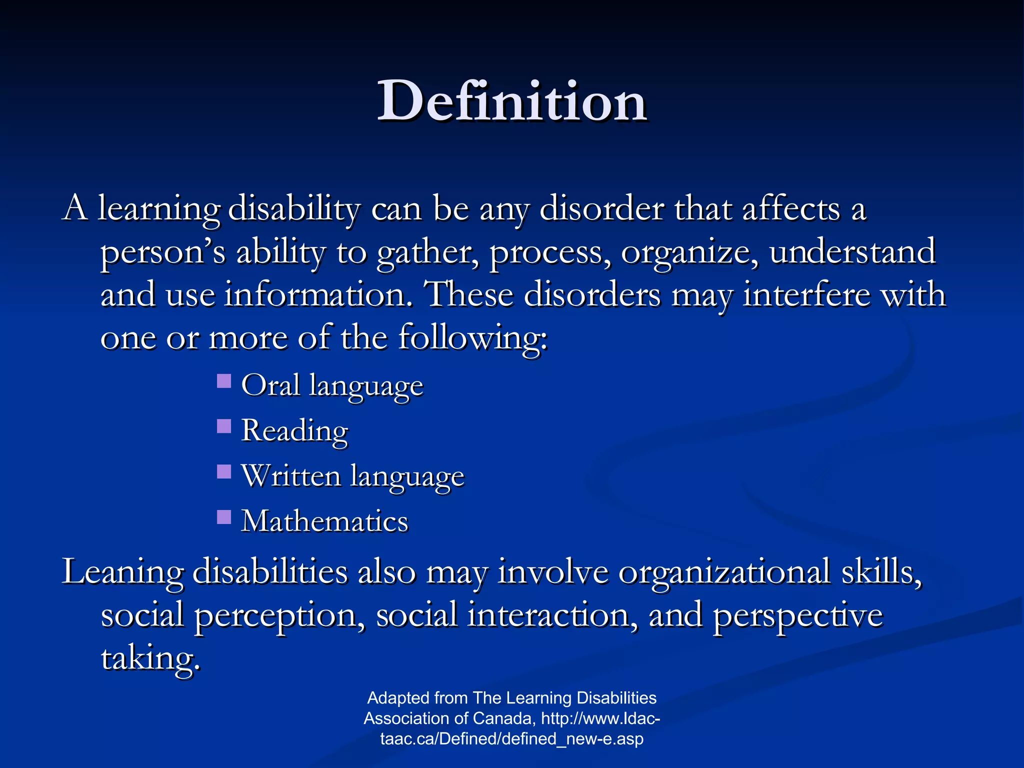 Learning Disabilities With Video | PPT