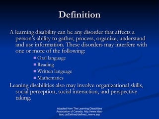 Learning Disabilities With Video | PPT