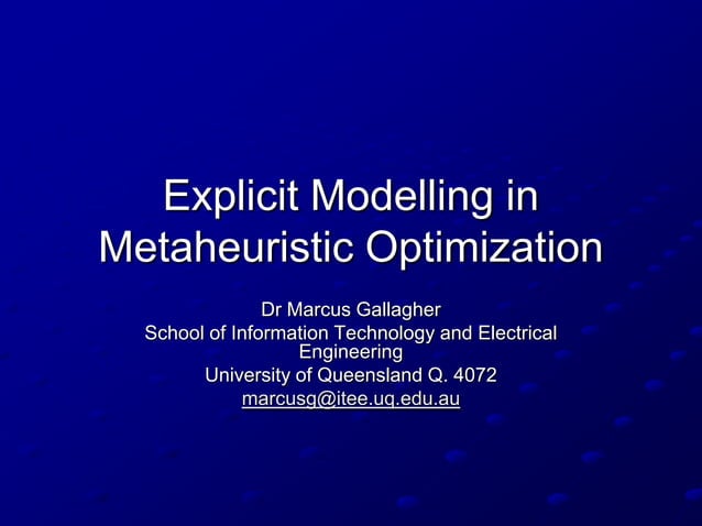 Learning for Optimization: EDAs, probabilistic modelling, or ... | PPT