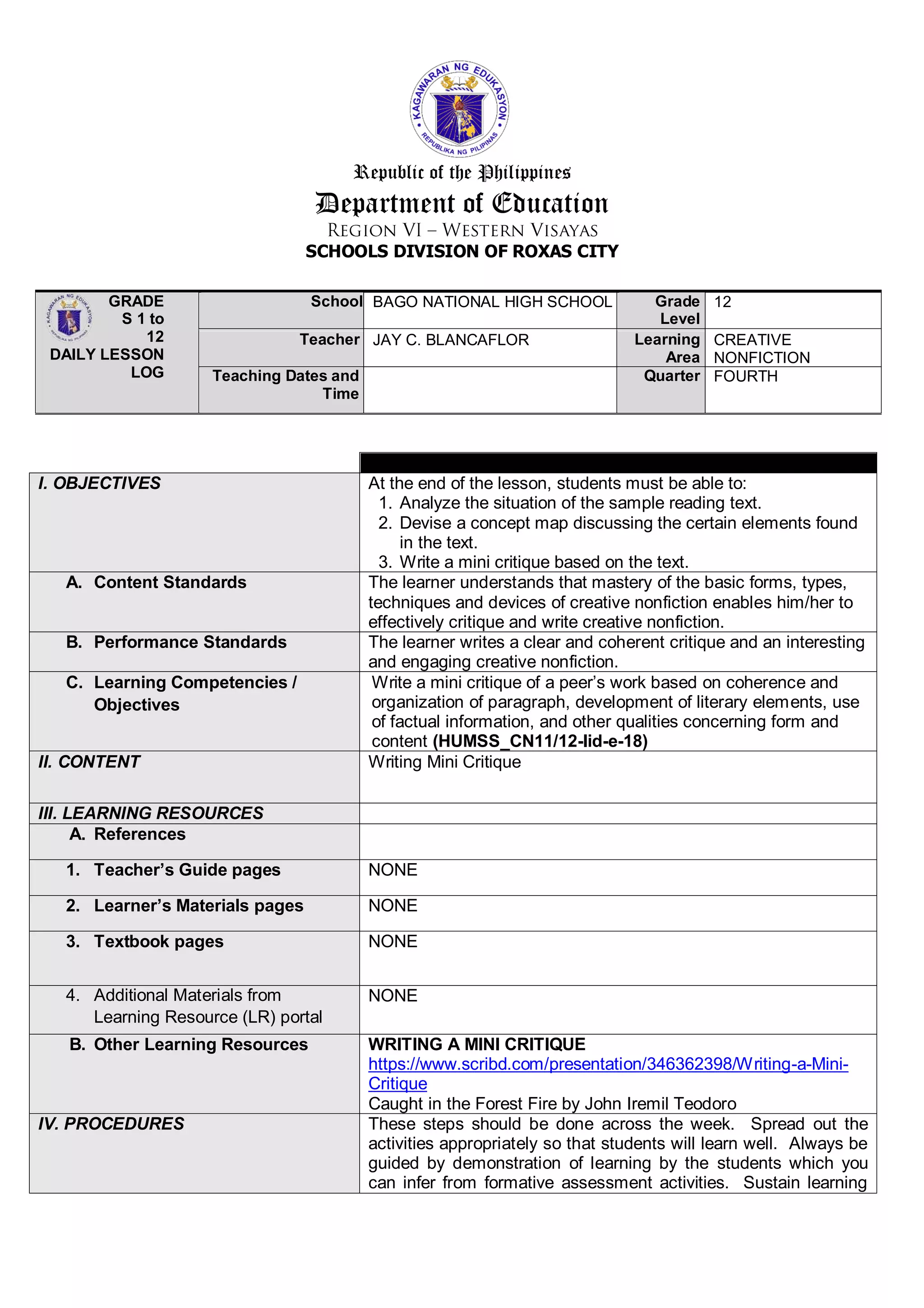 Learning resource-package-in-creative-nonfiction | PDF