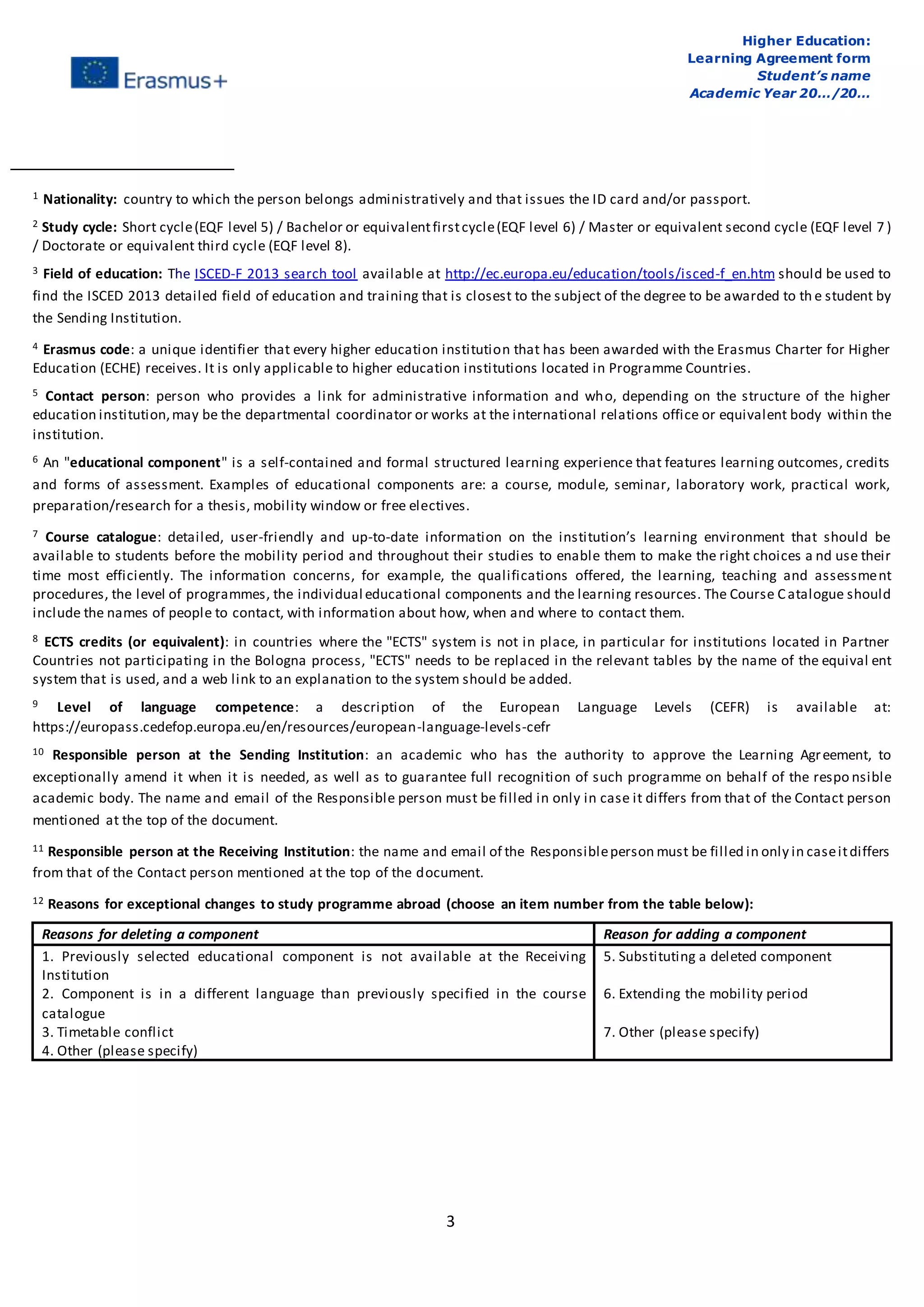 Learning Agreement Student Mobility for Studies | DOCX