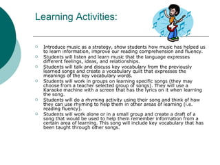 Learning Vocabulary Through Music | PPT | Children\'s Music | Music