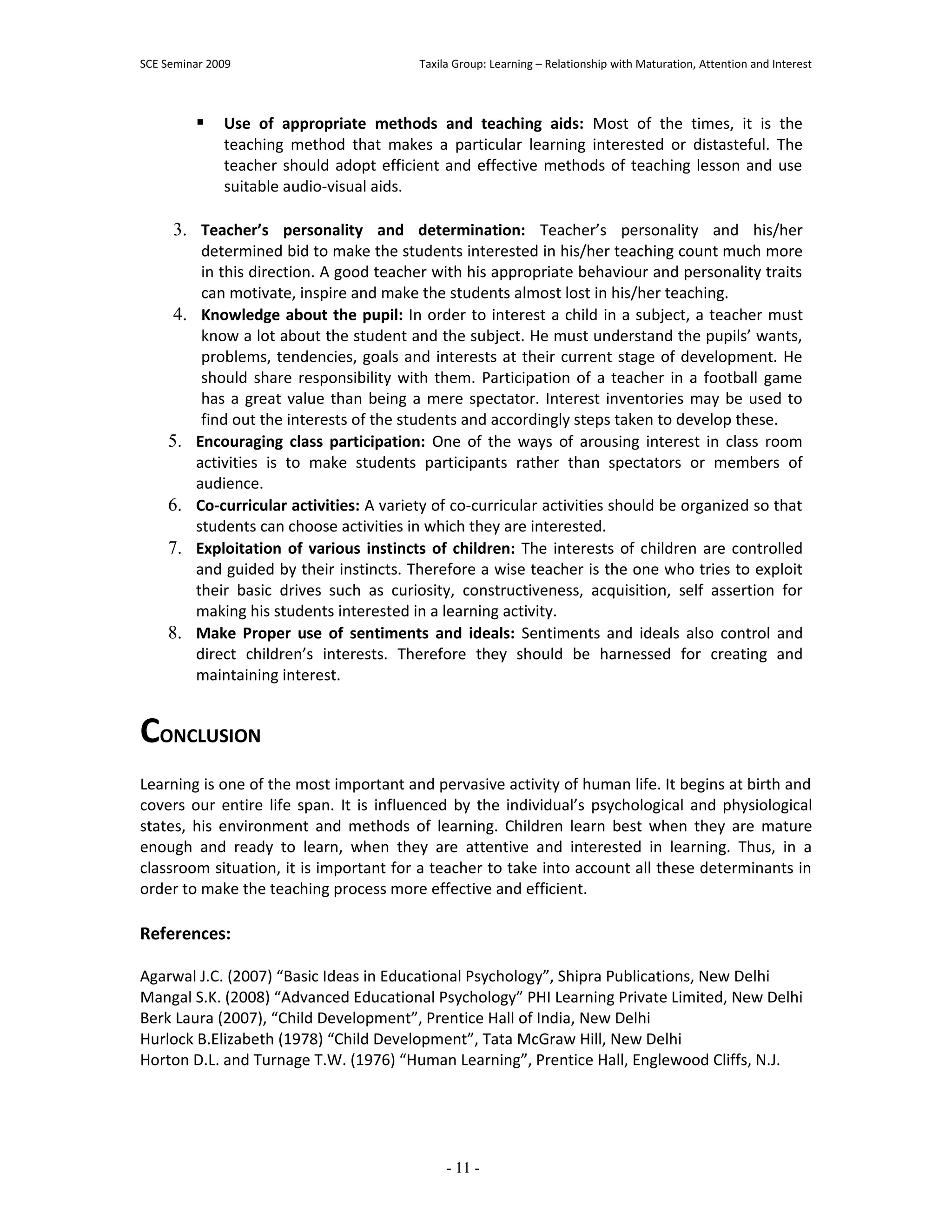 Learning and Its relationship with Maturation, Attention and Interest | DOC