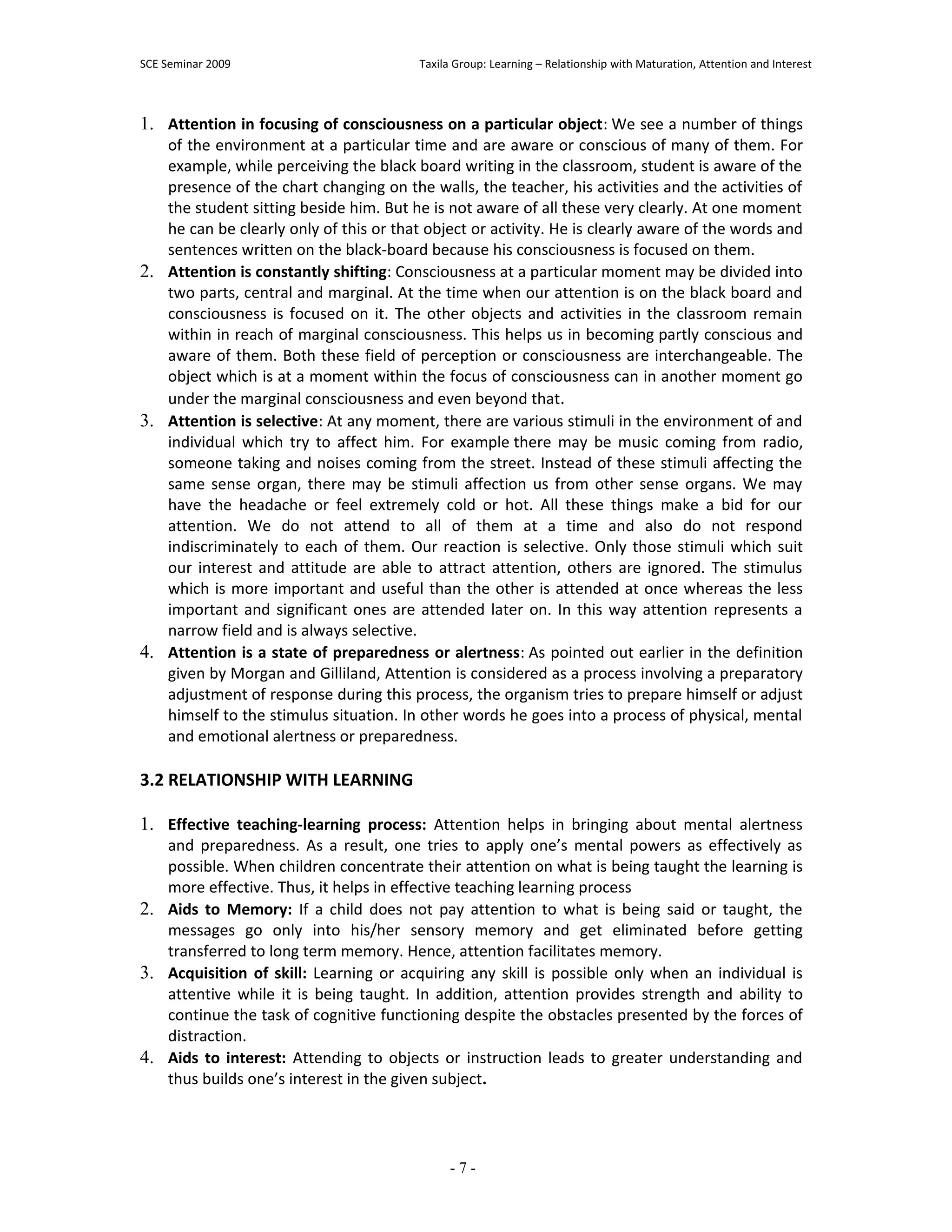 Learning and Its relationship with Maturation, Attention and Interest | DOC