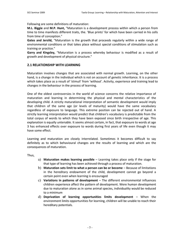 Learning and Its relationship with Maturation, Attention and Interest | DOC