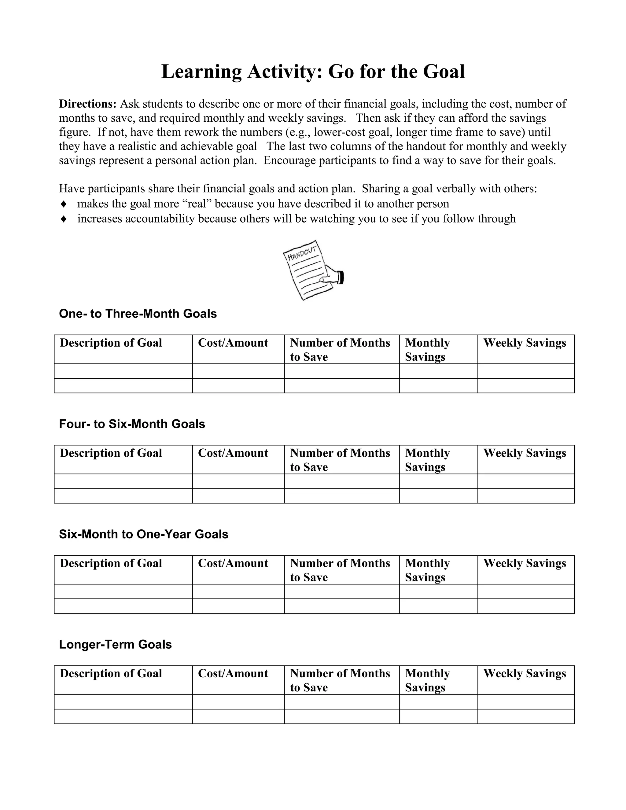 Learning Activity: Go For the Goal | PDF