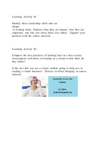 Learning Activity #1Identify three leadership skills that are | DOCX