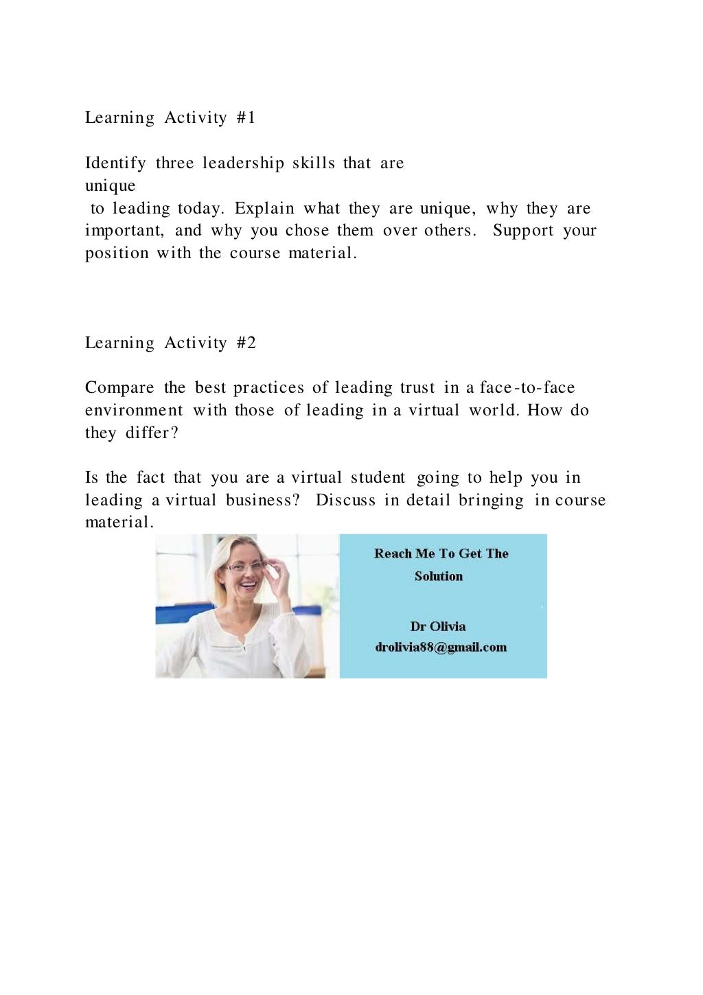 Learning Activity #1Identify three leadership skills that are | DOCX