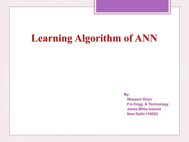 Basic Learning Algorithms of ANN | PPTX