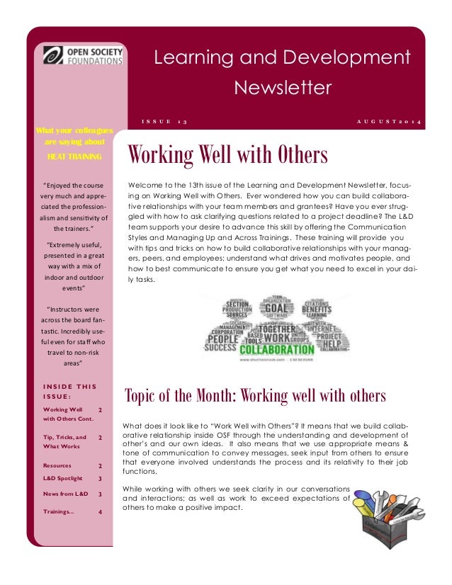 Learning and development newsletter - August 2014