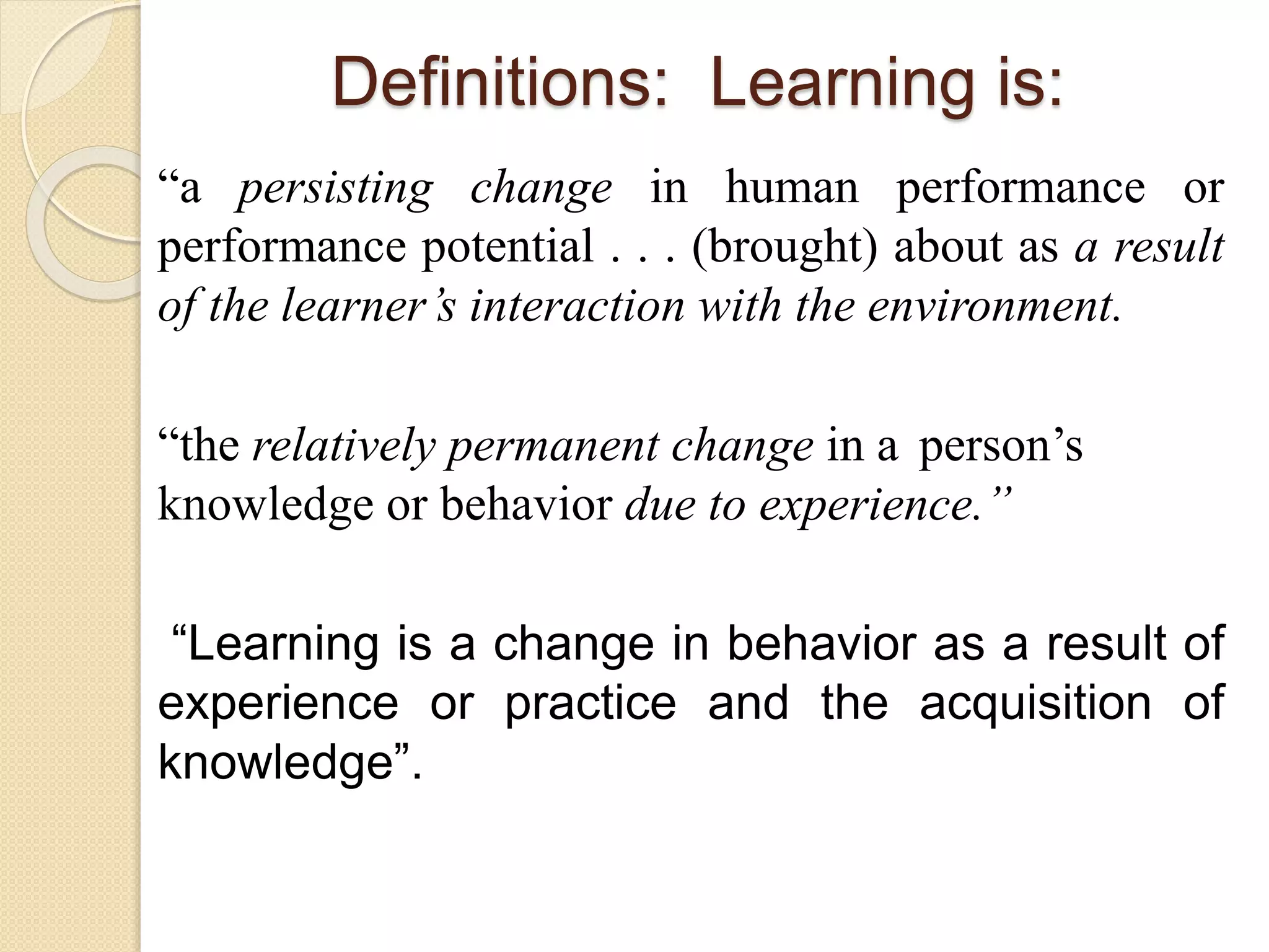 Organizational Behavior: Learning and its theories | PPT