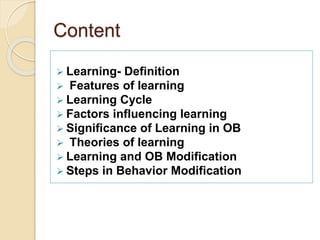 Organizational Behavior: Learning and its theories | PPT