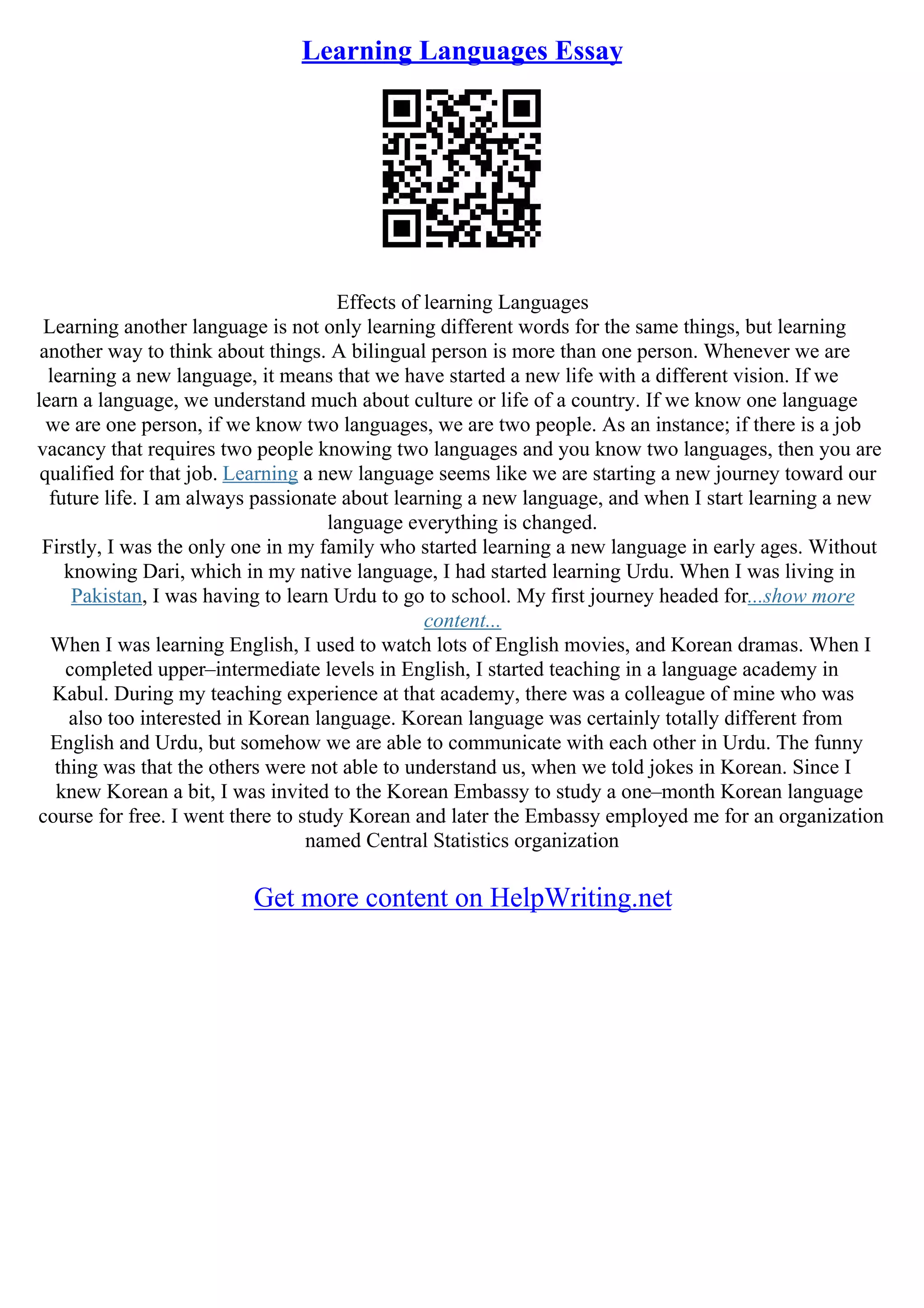 Learning A New Language Essay | PDF