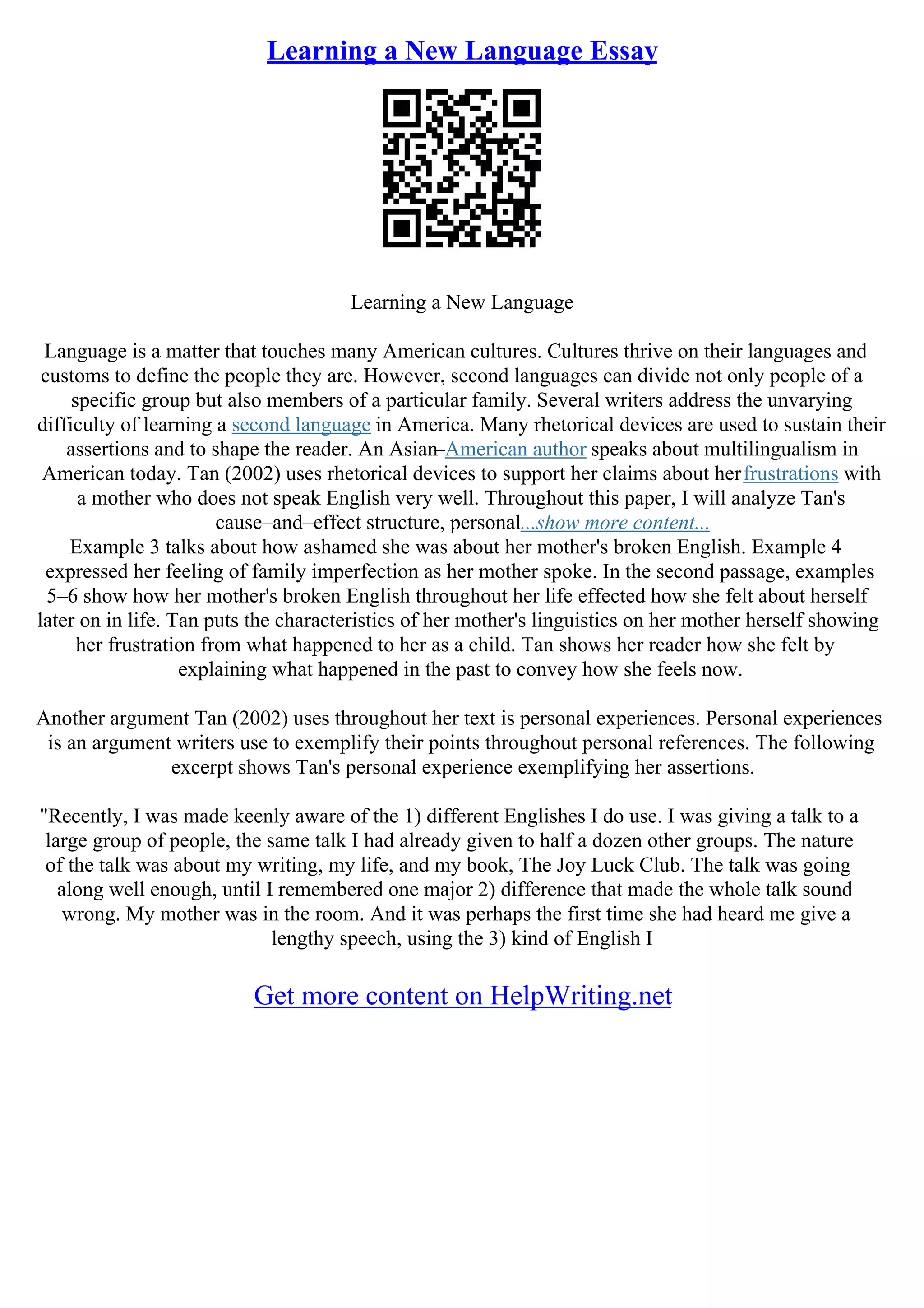 Learning A New Language Essay | PDF