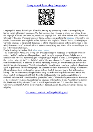 Learning A New Language Essay | PDF