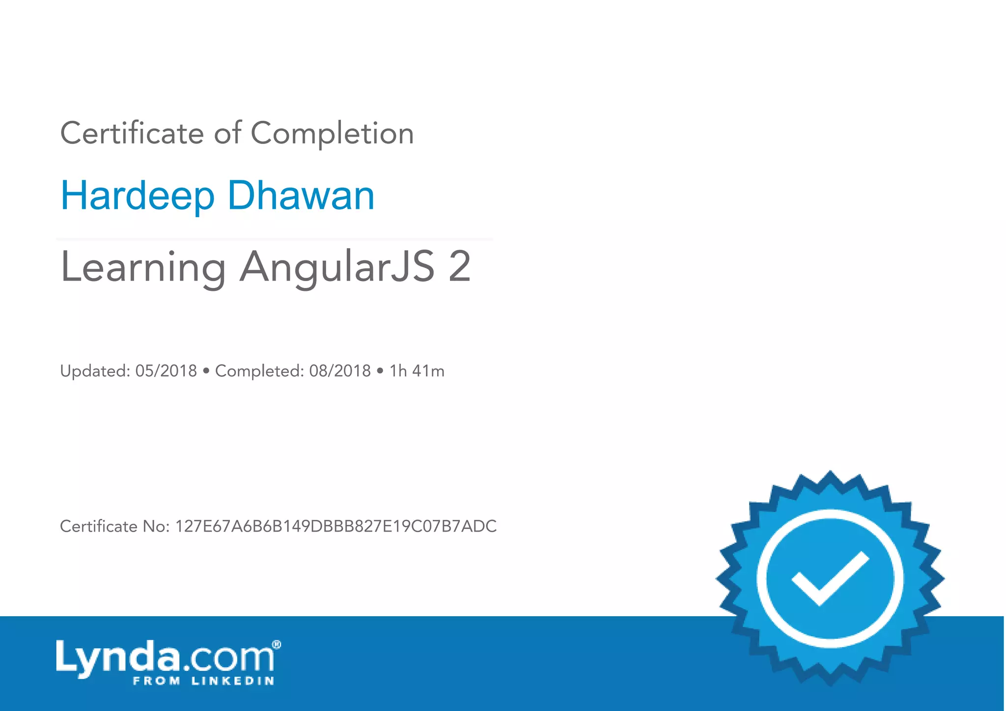 Learning Angular 2 Certificate of Completion | PPT