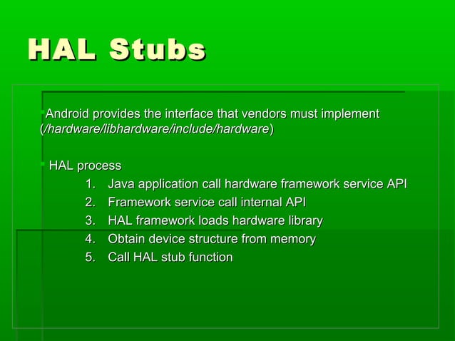 "Learning AOSP" - Android Hardware Abstraction Layer (HAL) | PPT | Operating Systems | Computer ...