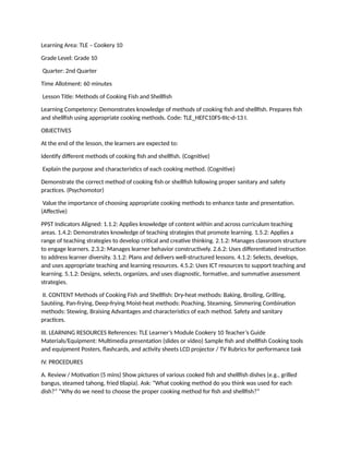 Cooking method TLE 10 Matatag curriculum | DOCX